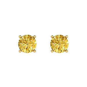 Clara Pucci 1.94cttw Round Cut Solitaire Genuine Canary Yellow Simulated Diamond Unisex Pair of Stud Earrings 14k Yellow Gold Push Back