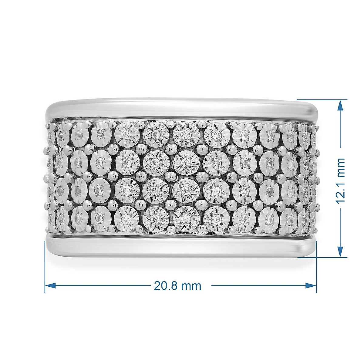 Jewelili Sterling Silver 1/10 Cttw Natural White Round Diamond Anniversary Ring, Size 8