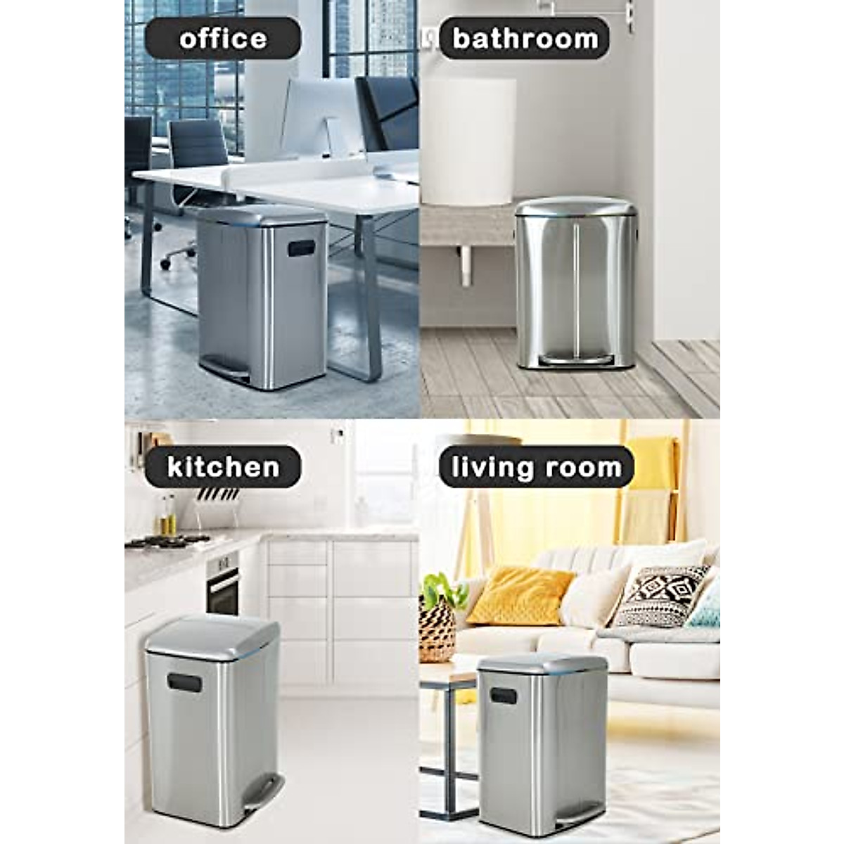 Capacmkseh Stainless Steel Kitchen Trash Can with Lid, 2 X 5-Gallon Dual Step Trash Can, 10 Gallon Large Garbage Can for Kitchen, Recycling Bins, Household Essentials Trash Classification