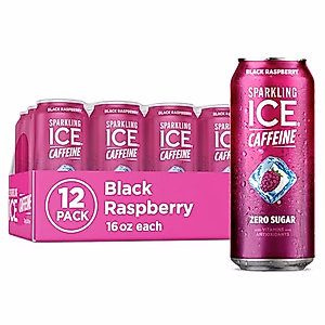 Sparkling Ice Caffeine Black Raspberry Sparkling Water with Caffeine, Zero Sugar, with Antioxidants and Vitamins,16 fl oz Cans (Pack Of 12)