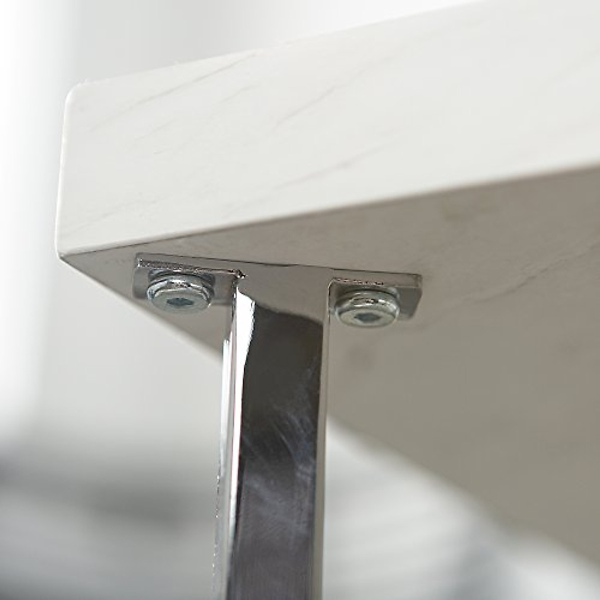 Walker Edison Mid Century Modern Marble Gold Rectangle Coffee Table Living Room Accent Ottoman Storage Shelf, 42 Inch, Marble and Silver