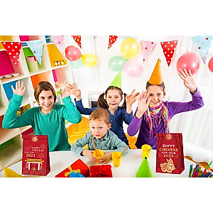 Chinese New Year 2023 Year of the Rabbit Party Goodie Bags 18 Pack, Lunar New Year Red Kraft Paper Candy Bags, Spring Festival Party Favor Treat Box Gift Bags