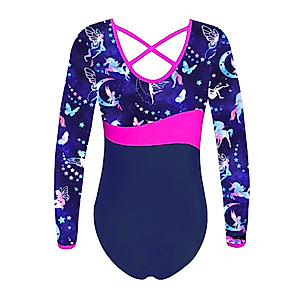 Nikiikoo Kids Girls 2Pcs Gymnastics Dance Outfits Long Sleeve Leotards with Shorts Athletic Biketards Unitards Fairy 4 Years