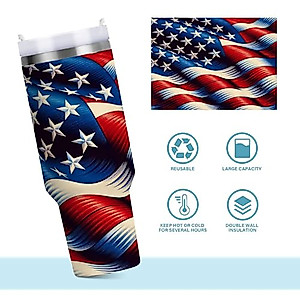 Maunzc 40 oz Tumbler with Handle and Straw, Insulated Stainless Steel Travel Mug with Lid for Coffee, Iced Tea, Water, Gift for Men Women (Stars and Stripes)