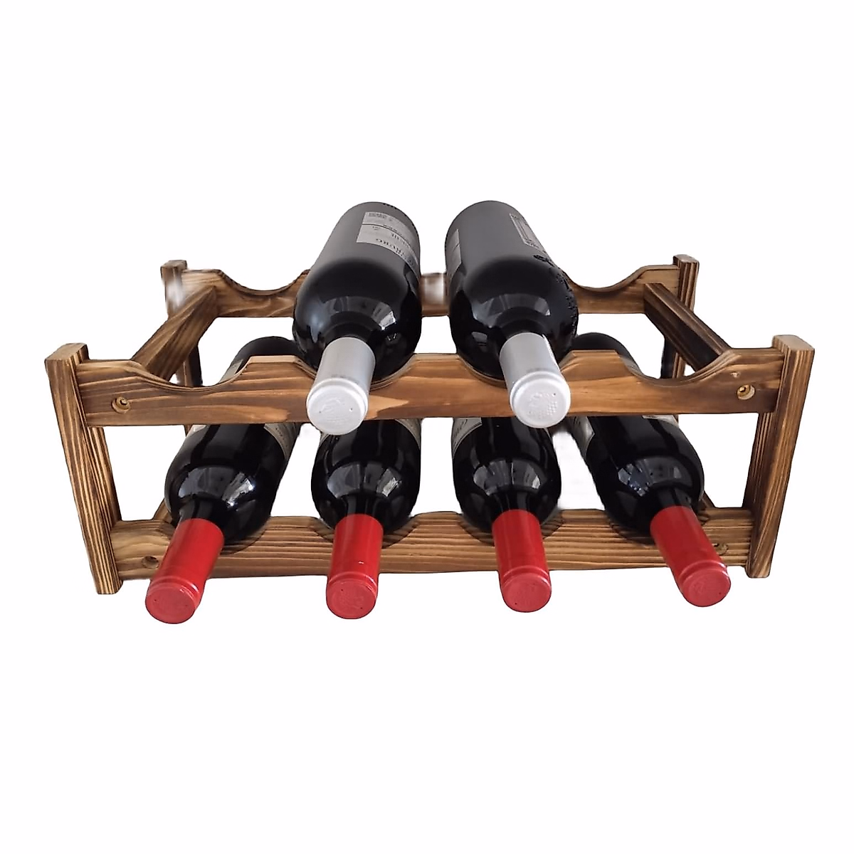 LoongZDD Easy-Install & Standalone 8-Bottle Wine Rack - Premium Carbonized Pine Wood, Two-Tier Design for Countertop, Home Kitchen Pantry, Versatile Wine Storage Solution