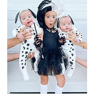 wybzd Baby Dalmatian Costume Newborn Boy Girl Halloween Puppy Spotted Dog Romper Onesie Footies Zipper Hooded Outfit (Romper with Tail, 0-3 Months)