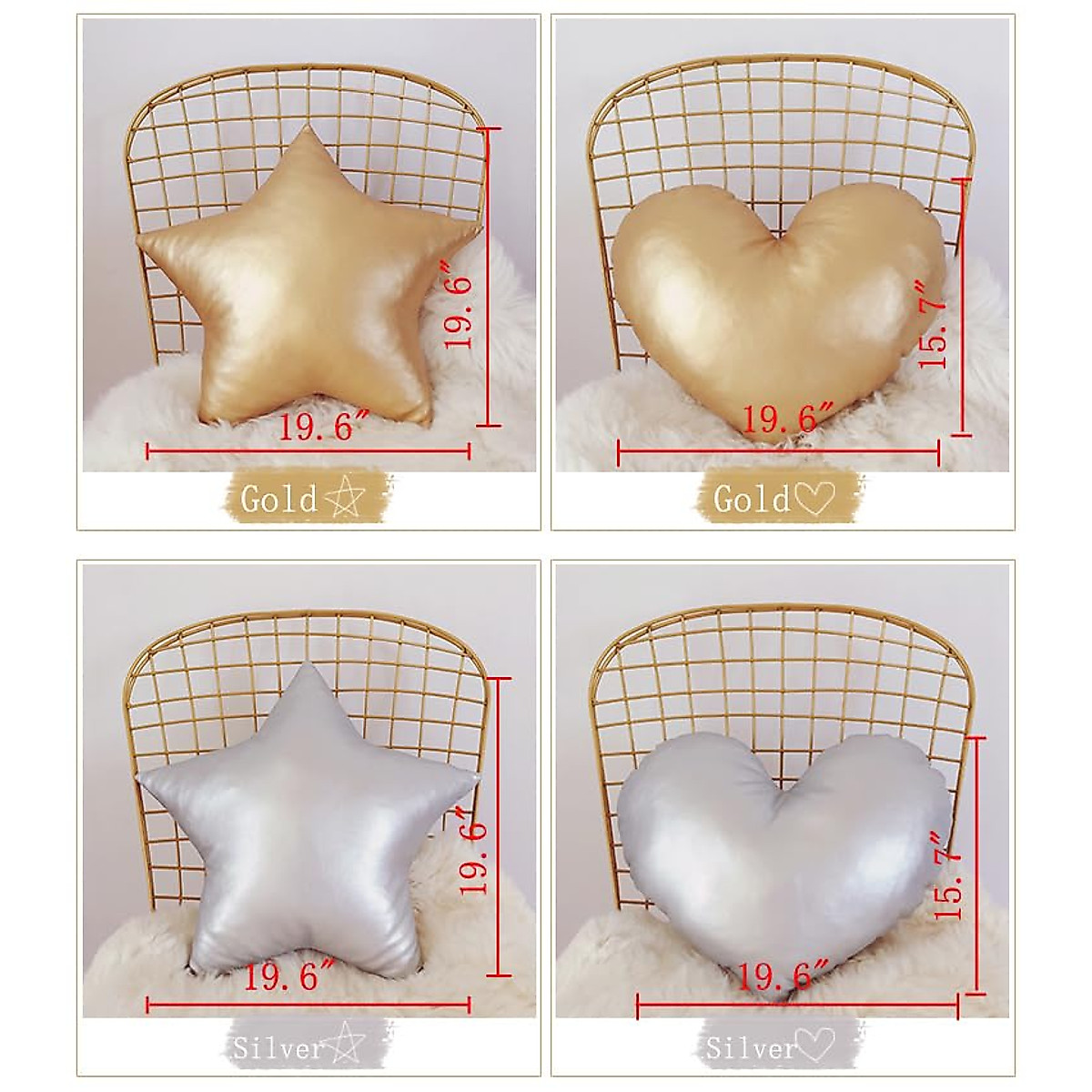 Lioong Metallic Star Pillows for Girls Kids Bedroom Playroom,Silver Leather Throw Decorative Pillow Floor Cushion Stuffed Plush Sofa Chairs Decoration