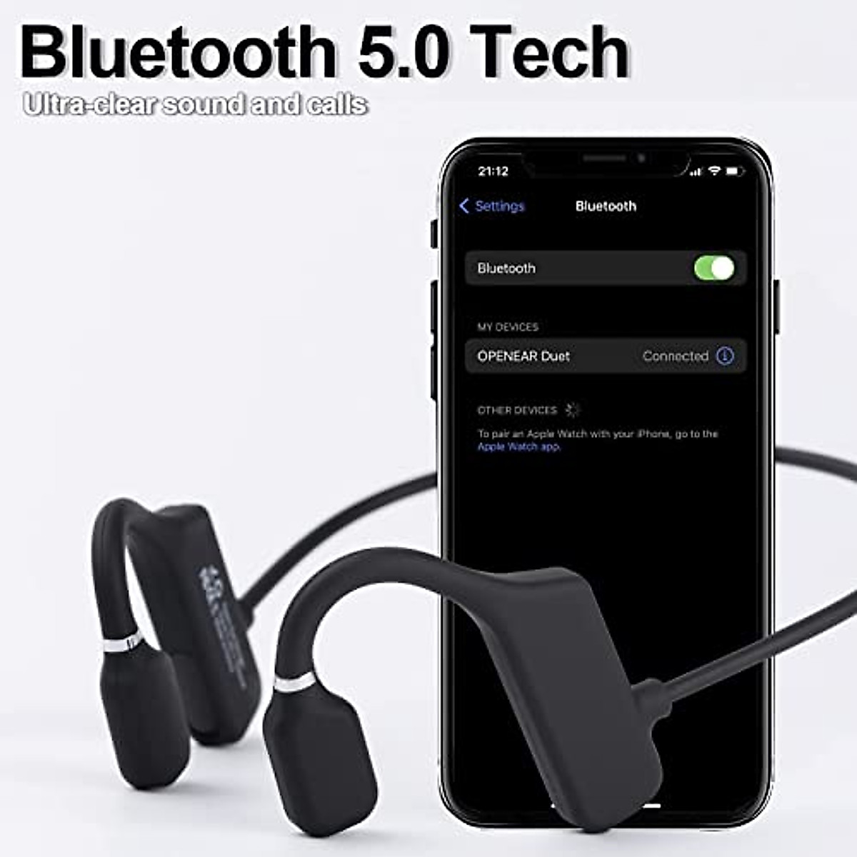 Bone Conduction Headphones, IP65 Sweatproof Open Ear Sport Headphones with Built-in Mic, Wireless Earphones up to 5 Hours Playtime for Running Cycling and Workouts (Black)