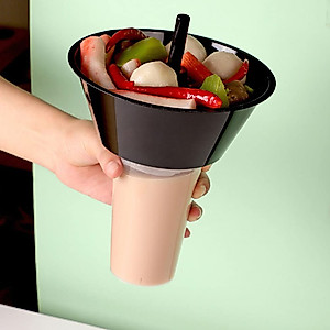 YARNOW 2 in 1 Snack and Drink Cup, 5 Sets of Black White Combined Snacks Holder French Fries Storage Bowl Coke Cups