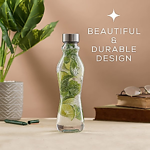 JoyJolt Spring Glass Water Bottles Set of 6-18 oz Glass Bottles with Stainless Steel Caps - Glass Drinking Bottles with Leakproof Lids - Reusable Glass Juice Bottle - Container Bottle Set