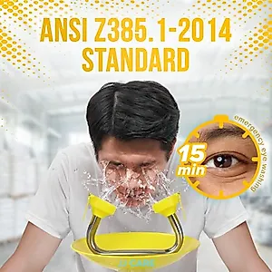 JJ CARE Yellow Eye Wash Station - Continuous Flow Dual Spray Heads Eye Wash Units - Hands-Free Emergency Eyewash Station - Wall Mount Stainless Steel Eye Washing Irrigation - Portable Eye Washer