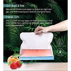 Reusable Gallon Freezer Bags - 6 Pack EXTRA THICK 1 Gallon Bags LEAKPROOF Gallon Storage Bags for Marinate Food & Fruit Cereal Sandwich Snack Meal Prep Travel Items Home Organization Storage
