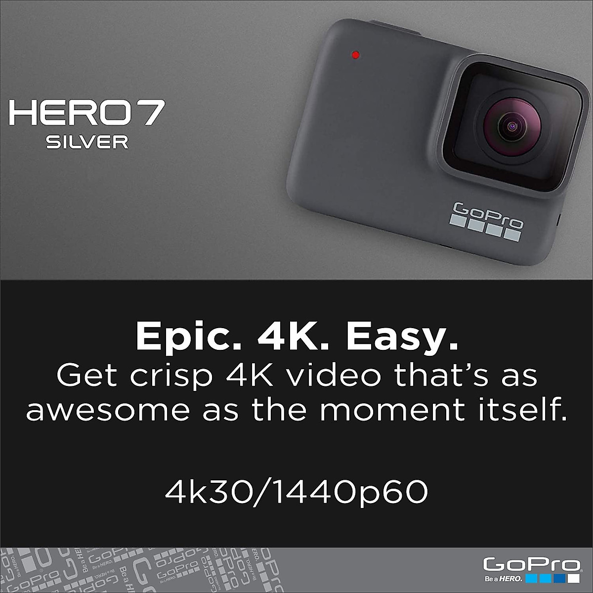 GoPro HERO7 Silver - E-Commerce Packaging - Waterproof Digital Action Camera with Touch Screen 4K HD Video 10MP Photos Live Streaming Stabilization