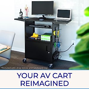 Line Leader Stellar AV Cart - Computer Cart with Customizable Pegboard & Hooks, Dual Locking Cabinets, UL Certified Power, Mobile Workstation with Locking Wheels, Ideal for Laptop & Charger Storage