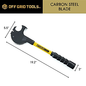 Off Grid Tools Pro Trucker’s Friend – Yellow, Carbon Steel Blade, Shock Absorbing Grip, All-Purpose Multitool, Made in USA, Curved Axe Head, Hammer, Pry Bar, Nail Puller