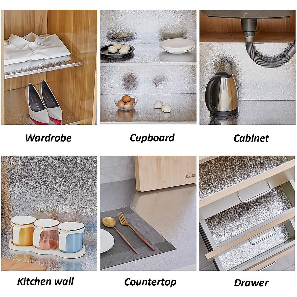 Feisoon Silver Contact Paper Kitchen Backsplash Water/Oil Proof Wallpaper Metallic Peel and Stick Wallpaper 16"X118" Self Adhesive Aluminum Foil Contact Paper for Kitchen Countertop Cabinet Drawer