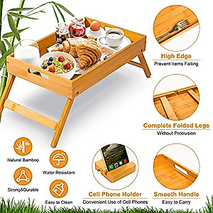 Bellsal Small Bed Tray Table with Folding Legs for Eating Serving Tray with Handles Food Tray Tables Comes with Phone Holder Portable Snack Platter for Bedroom Hospital Picnic