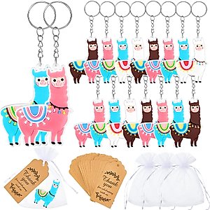 Herdear 90 Pieces Llama Party Favors 30 Sets Llama Birthday Party Favors, Including 30 Llama Keychains Cute Llamas Key Chains 30 Thank You Kraft Tags 30 White Organza Bags for Birthday Party
