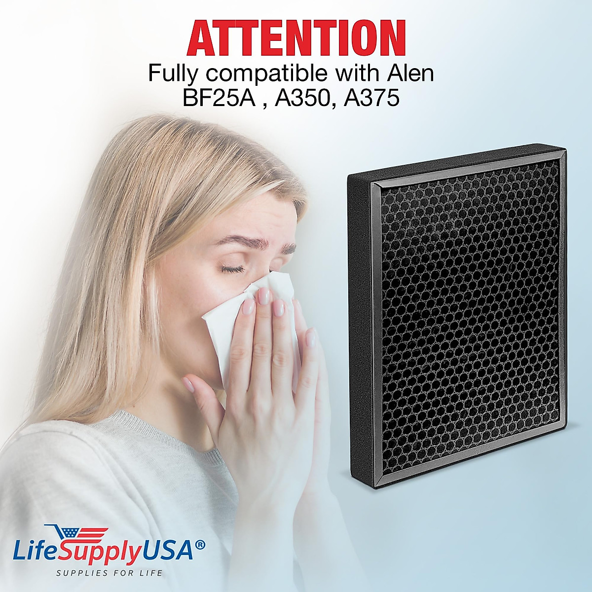 True HEPA Air Cleaner Filter Replacement Compatible with Alen BF25A HEPA-Pure HEPA-Fresh A350, A375 Air Cleaner by LifeSupplyUSA