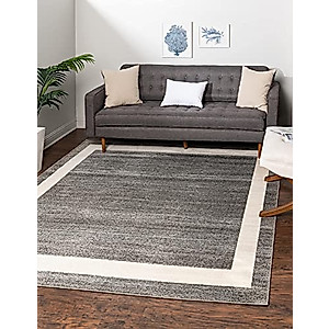 Unique Loom Del Mar Collection Area Rug-Transitional Inspired with Modern Contemporary Design, Square 8' 0" x 8' 0", Gray/Ivory