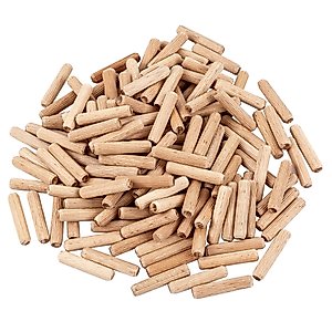 100 Pack 1/4" x 1" Wooden Dowel Pins Wood Kiln Dried Fluted and Beveled, Made of Beechwood