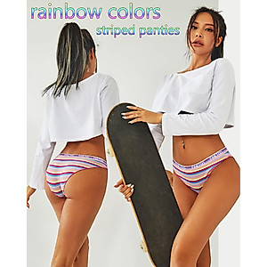 FINETOO Cotton Underwear for Women Bikini Panties High Cut Colorful Stripes Sexy Ladies Hipster Cheeky Panty 9 Pack S-XL