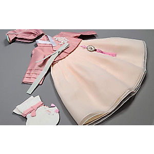 100 Day Birth Hanbok Korea Traditional Dress Lovely Dusty Pink Top Chiffon Layers Skirt