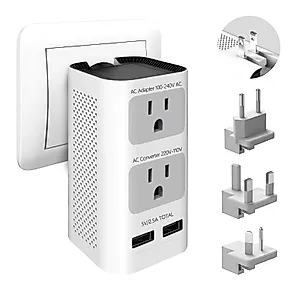 Mapambo 220V to 110V Voltage Converter US to Europe, Power Converter Adapter Combo with 2 USB A, Universal Travel Adapter International Power Adapter for EU UK AUS US (Type C G I A)
