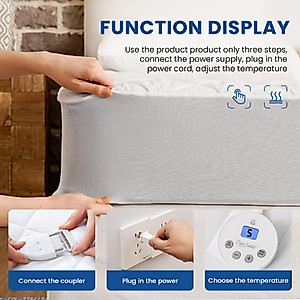 Heated Mattress Pad Queen Size Quilted Zone Heating Electric Bed Warmer Luxury Comfort Heat Mattress Pad Cover Dual Controller（10 Heat Setting | 1-12 Hours Auto Shut Off | with 8-21 Inch Deep Pocket）