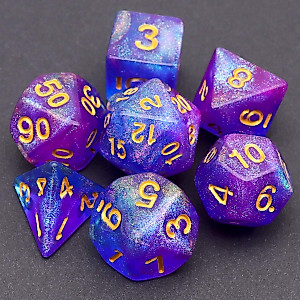 Haxtec DND Dice Set Blue Purple Iridescent Glitter Polyhedral D&D Dice for RPGs-Twilight