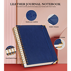 Spiral Notebook Journal 8.5” x 11”, 300 Pages Hardcover Leather Lined Journals for Women Men, A4 Large College Ruled Notebooks with 100 GSM Thick Paper, Spiral Journal for Writing Work School, Navy