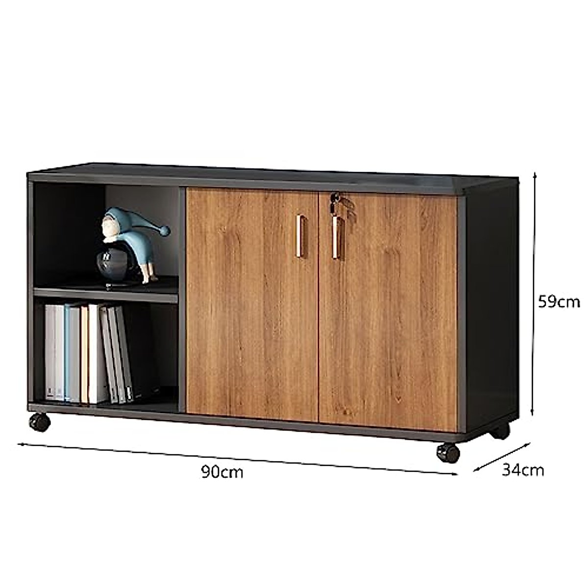 File cabinets for Home Office,Wood File Cabinet with Lock Wheels,Printer Stand with Open Storage,High Capacity File Organizer Multifunctional Mobile Filing Cabinet with Open Storage Shelf Black