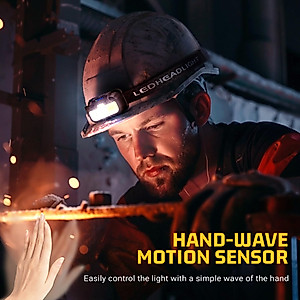 HOKOILN Headlamp Rechargeable, 1300 Lumen Ultra-Light Bright Head Lamp with White Red Green, 14 Modes Adjustable Waterproof Motion Sensor Headlight for Outdoor Camping Running