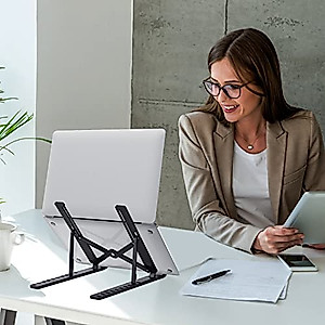 Uniwit 10- Levels Adjustable Laptop Notebook Stand Holder, Foldable Portable Plastic Riser Laptop Holder, Ventilated and Lightweight Compatible for MacBook, Laptop, Notebook Computer,Tablet(Black)