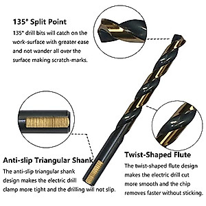 VALYRIANTOOL HSS Twist Drill Bits | 24 Pcs Black and Gold Coated Drill Bits Set | 9/32 Inch 3-Flat Shank Jobber Drill Bits for Drilling on Mild Steel, Copper, Aluminum, Zinc Alloy