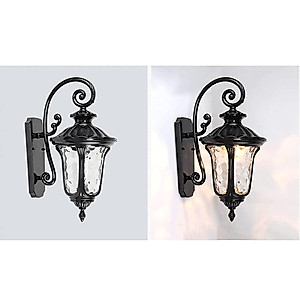 KAIKEA Outdoor Wall Lanterns Exterior Wall Mounted Sconce Light E27 Aluminum Waterproof Wall Light Fixtures for Home Patio Garden Garage Farmhouse Porch Lighting with Water Glass（Black）