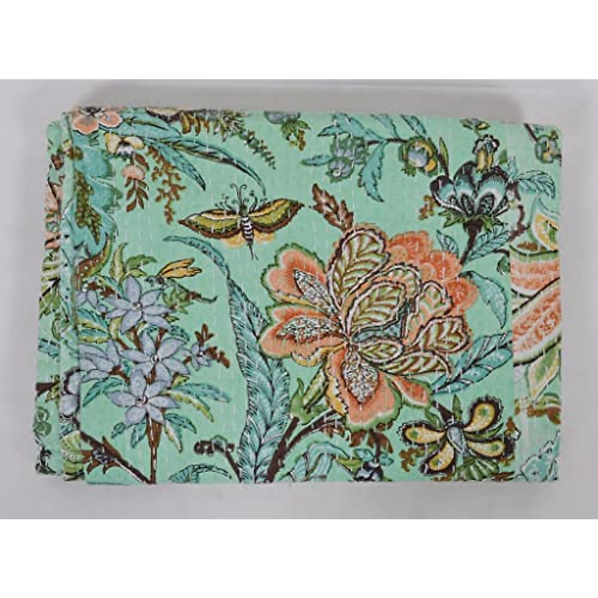 Maviss Homes Indian Traditional Handmade Floral Cotton Super Soft Kantha Quilt Blanket | Throw Bedspread Blanket | Bedroom Décor Throw Quilt |Home Décor; Multicolour