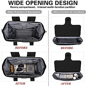 HXLGMD 17 Inch Laptop Backpack for Women Men 2 PCS Set Convertible Travel Work Backpack Professional Teacher Nurse Bag Daypack Purse with USB Port for Business College -Black