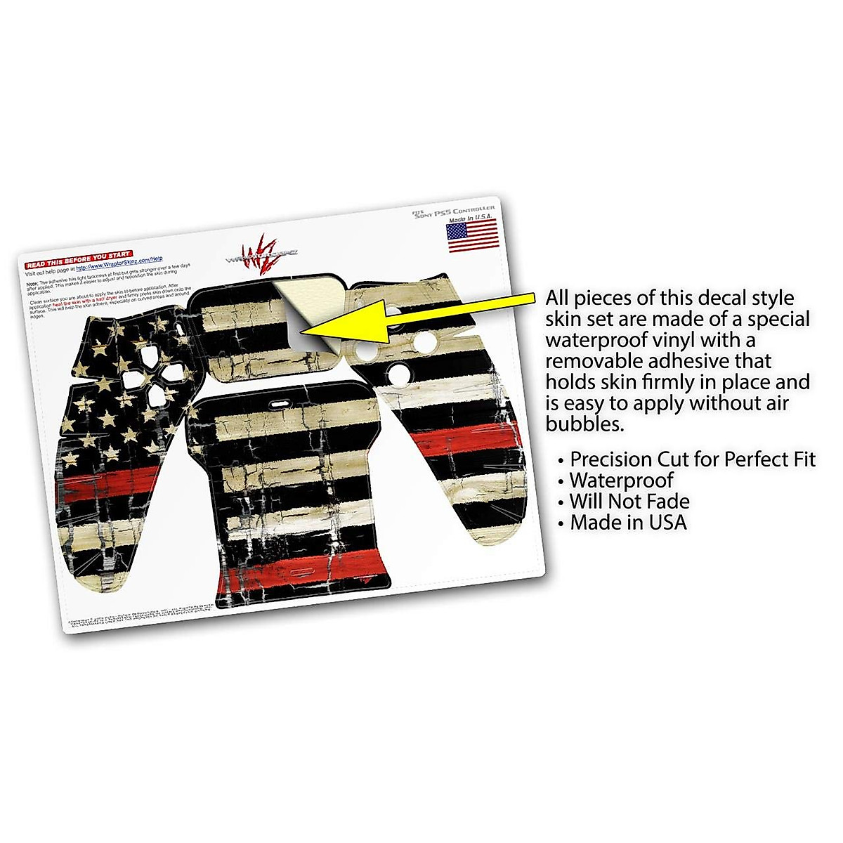 WraptorSkinz Skin Wrap compatible with Sony PS5 DualSense Controller Painted Faded and Cracked Red Line USA American Flag (CONTROLLER NOT INCLUDED)