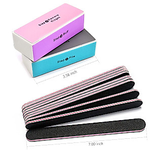 Nail File and Polishing Buffer Block Set,2pcs 4 Way Nail Buffing,Polish Nail Surface Shine Nail,Remove ridegs & 10pcs Double Sided 100/180 Grit Nail File Emery Board Filer,Nail Care Tools