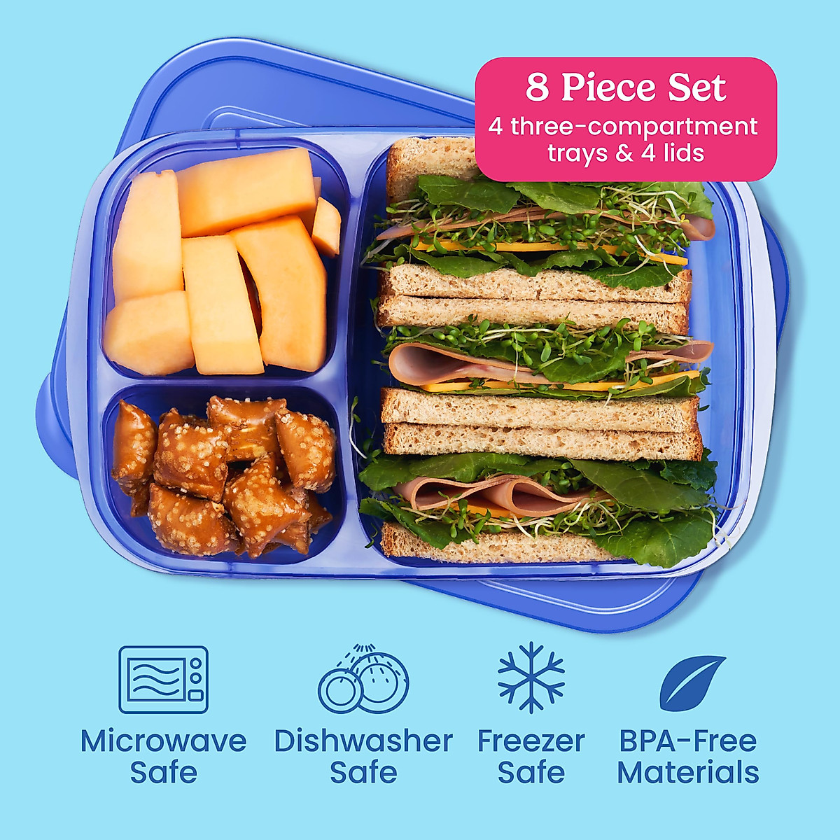 Bentgo Easyboxes - Original Stackable Lunch Boxes - Reusable 3-Compartment Food Containers for Kids and Adults - Bento Lunch Box for Meal Prep, School, & Work - BPA Free, Set of 4 (Jewel Brights)