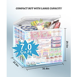 rosmena 7.0 Cu.Ft Deep Freezer-Chest Freezer with Adjustable Temperature, Top Open Door Small Freezer Perfect with Removable Basket for Home, Kitchen, Garage, Office, Shop, RVs, White