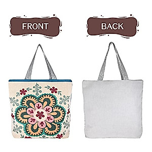 Hibala Tote Handbags for Women Large Embroidered Canvas Shoulder Bag Daily Bag Boho Bag (Mandala pattern)