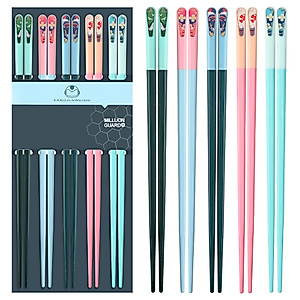 Chopsticks-Reusable Chopsticks Dishwasher Safe, 9.63 inch/24.3cm Matte Non-Slip Fiberglass Chop Sticks, Chinese/Japanese Korean Chop Sticks, 5 Pairs