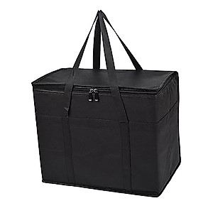 Fenteer Insulated Take Away Bags Thermal Insulation Food Bag Durable Cooling Bag Shopping Bag for BBQ Restaurant Cold or Warm Food Fresh Seafood Coffee, Black With Bottom