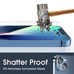 amFilm Screen Protector OneTouch Compatible with iPhone 13, iPhone 13 Pro (6.1", 2021) Tempered Glass and Camera Lens Protector, Edge to Edge Full Coverage Easy Installation Kit, Plastic, 2+2 Pack