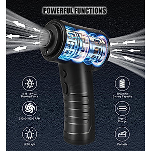 Bsteciar Compressed Air Duster, 3 in 1 Electric Air Duster/Mini Computer Vacuum/Inflat Swim Ring, Portable Handheld Air Blower for Keyboard, Car, Home, 3 Speeds