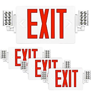 Hykolity Red Exit Sign, 120-277V Double Face LED Combo Emergency Light with Adjustable Two Head and Backup Battery - 4 Pack