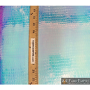 Fabric Empire Vinyl Upholstery Embossed Crocodile Holographic Glossy Fabric Light Blue 54" Wide Sold by The Yard