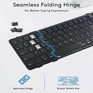 Blesid Foldable Bluetooth Keyboard with Number pad, Seamless, Ultra Light(8.3oz) Full Size Folding Wireless Keyboard with Numeric keypad, Windows, Mac OS, iOS, Android, Tablets, Laptops, PC